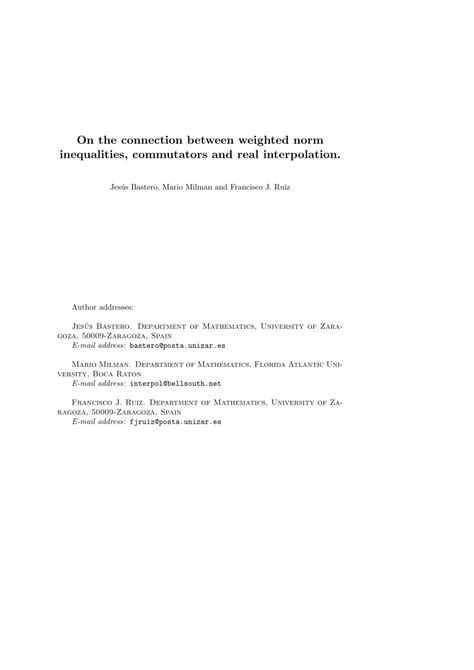 Pdf On The Connection Between Weighted Norm Inequalities Commutators