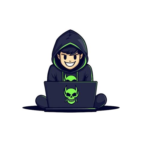 Hacker Operating A Laptop Cartoon Icon Illustration Isolated Flat Cartoon Style Technology Icon