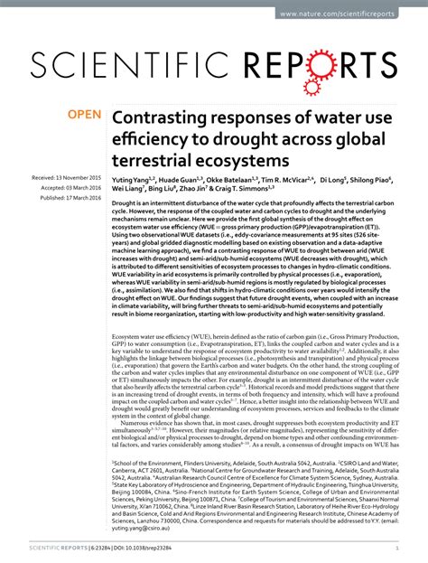 Pdf Contrasting Response Of Water Use Efficiency To Drought Across Global Terrestrial Ecosystems