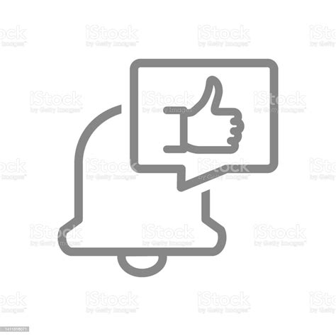 음성 버블 라인 아이콘에 엄지 손가락으로 알림 벨 받은 편지함 메시지 메시지 알림 기호 그래픽 사용자 인터페이스에 대한 스톡