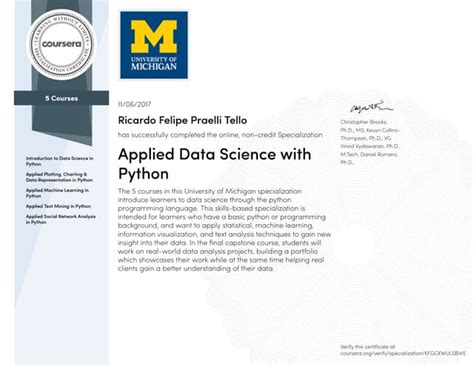 Applied Data Science With Python Specialization 2017 Certificate Pdf