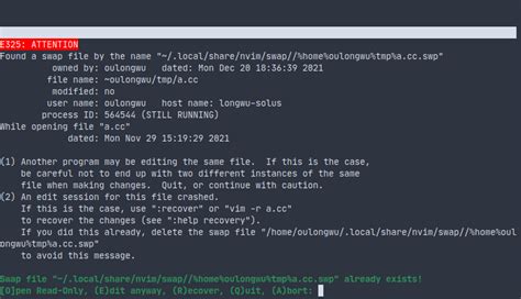 message swap file xxx already exists does not respect the moremsg
