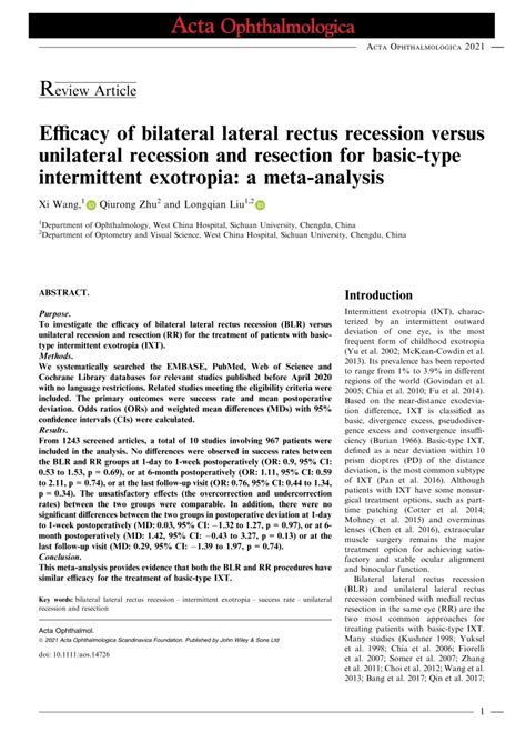Pdf Efficacy Of Bilateral Lateral Rectus Recession Versus Unilateral Recession And Resection