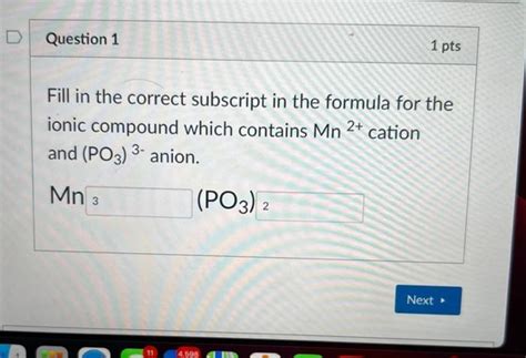 Fill In The Correct Subscript In The Formula For The
