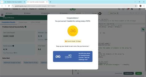 Completed The Geeksforgeeks 26 Days Challenge Out Of 160 Challenges