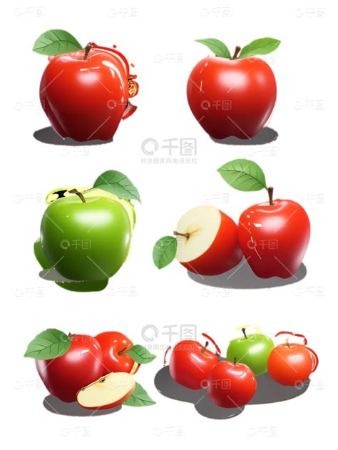 红色苹果ai数字艺术 3d苹果红色苹果青苹果水果套图卡通风红绿苹果插画组合立体感水果插画 Ai立体元素免费下载png格式1728像素编号71425899 千图网
