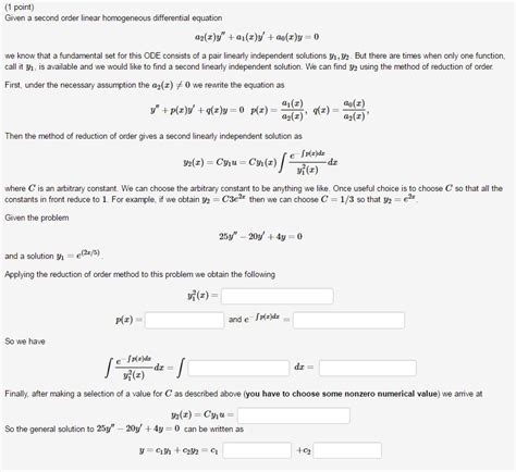 Solved Given A Second Order Linear Homogeneous Differential