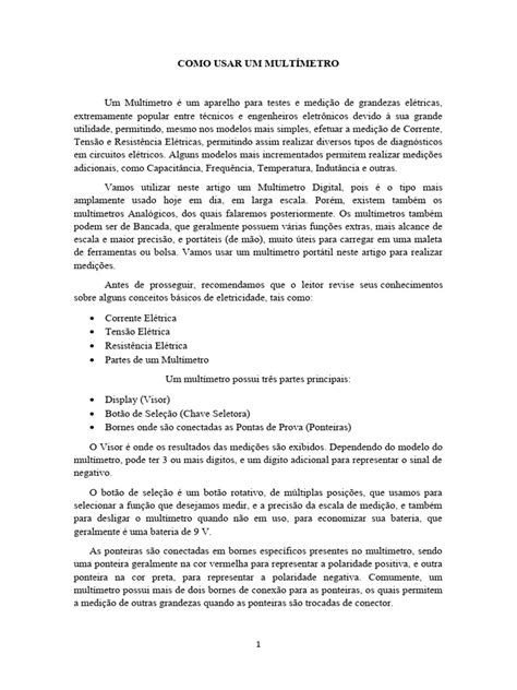 Como Usar Um Multímetro Download Grátis Pdf Engenharia Elétrica