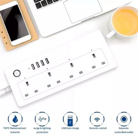 [sg Stock] Smart Wifi Plug Extension Ios Android App Remote Control Power Socket Strip With 4 Ac