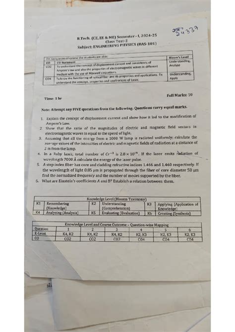 B Tech I Year Mid Sem Exam Engineering Physics And Electrical