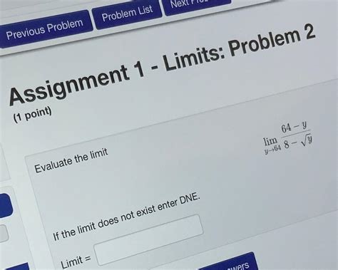 solved previous problemproblem listassignment 1 ﻿limits