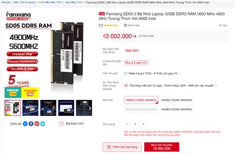 Thảo Luận Hỏi Về Ram Laptop Fanxiang Sd05 Sodimm Ddr5 48gb 2x24gb 4800mhz Voz