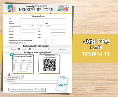 Pta Membership Form Template Qr Code Pto Editable School Template