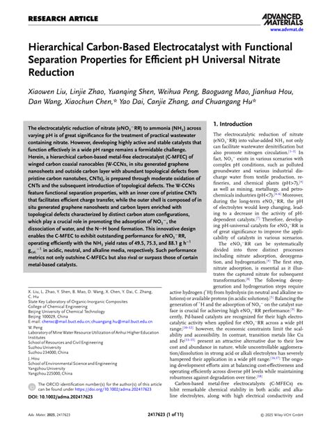 Hierarchical Carbon‐based Electrocatalyst With Functional Separation Properties For Efficient Ph