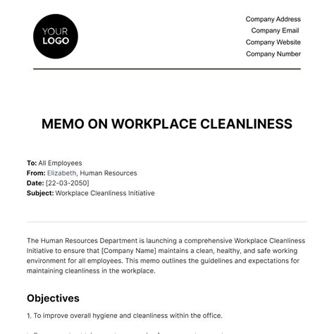 Memo On Workplace Cleanliness HR Template Edit Online Download Example Template Net