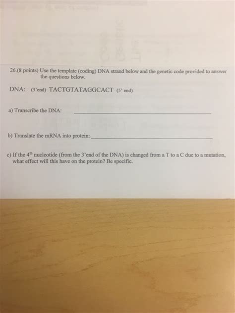Solved 26 8 Points Use The Template Coding DNA Strand Chegg Com
