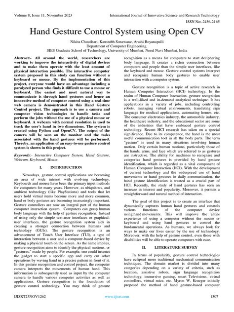hand gesture control system using open cv pdf graphical user