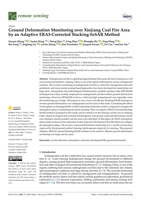 Pdf Ground Deformation Monitoring Over Xinjiang Coal Fire Area By An Adaptive Era5 Corrected
