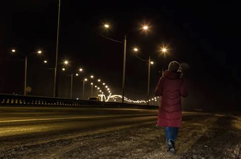 Girl Walking Night Road Winter Stock Editorial Photo © Apriori 418976960