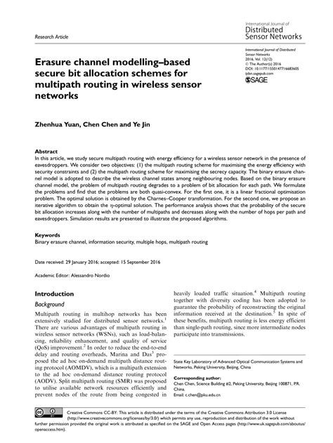 PDF Erasure Channel Modellingbased Secure Bit Allocation Schemes For Multipath Routing In
