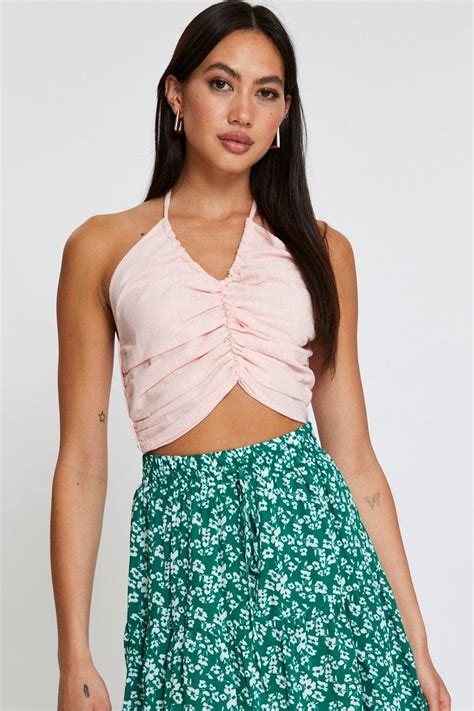 Womens Pink Halter Top Crop Ally Fashion