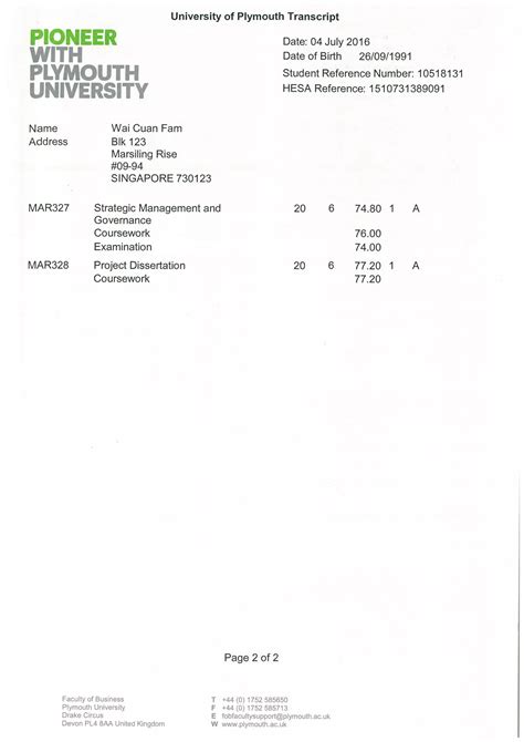 Degree Transcript First Class Pdf