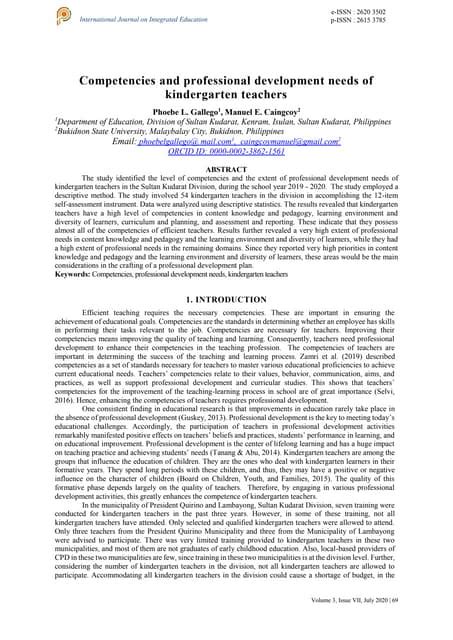 Competencies And Professional Development Needs Of Kindergarten