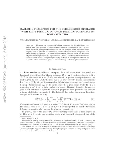 Pdf Ballistic Transport For The Schrödinger Operator With Limit Periodic Or Quasi Periodic