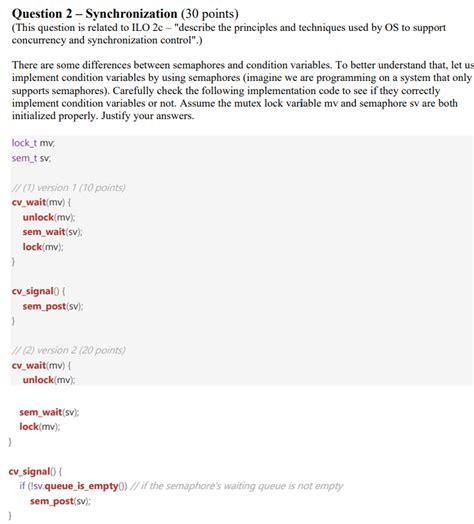 Solved Question 2 Synchronization 30 Points This