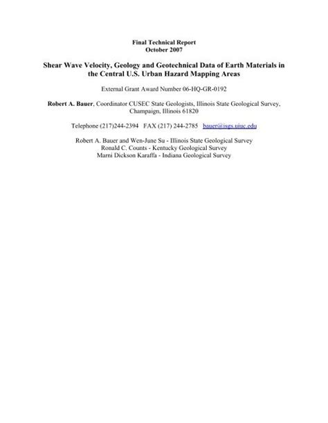 Shear Wave Velocity Geology And Geotechnical Data Of Earth