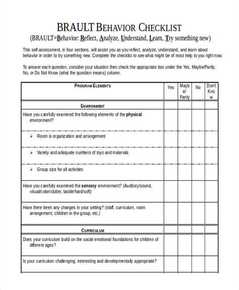 Behavior Checklist
