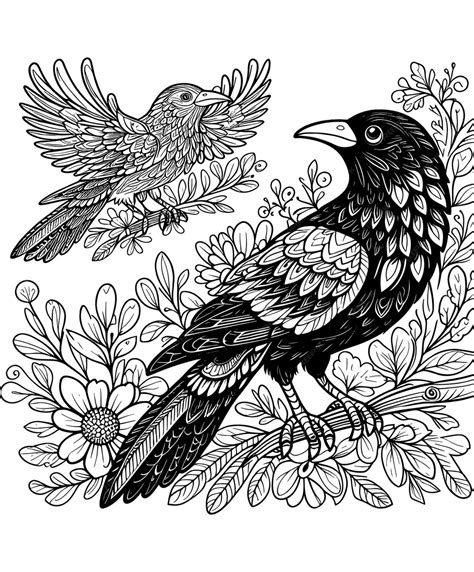 Crow Coloring Pages Vector Carton Illustration Premium Ai Generated
