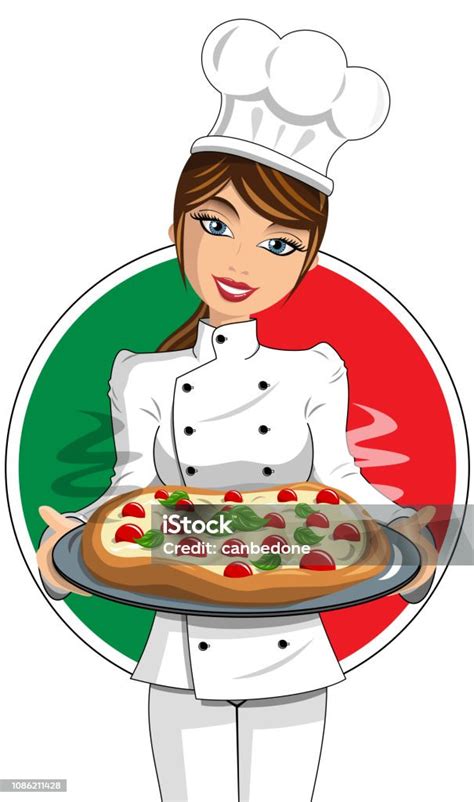 고립 된 피자를 제공 하는 유니폼에 이탈리아 여자 요리사 모자 모자류에 대한 스톡 벡터 아트 및 기타 이미지 모자 모자류 미소 바로 먹을 수 있는 Istock