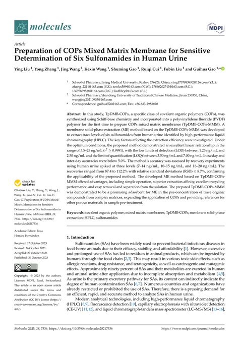 Pdf Preparation Of Cops Mixed Matrix Membrane For Sensitive Determination Of Six Sulfonamides