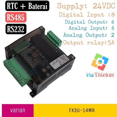 jual plc industrial control board fx3u 14mt 8di 6do 6ad 2da rs232