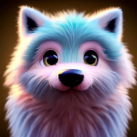 Premium Ai Image 3d Fluffy Wolf Adorable Cute Big Circular Reflective Eyes Long Fuzzy Fur