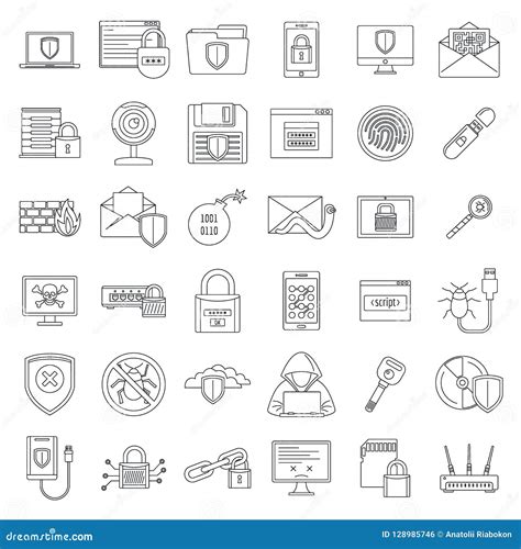 Internet Security Icon Set Outline Style Stock Vector Illustration Of Mobile Line 128985746