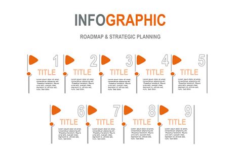 사업 계획 전략 로드맵에 대한 인포그래픽 템플릿 9단계 모던 타임라인 다이어그램 미니멀 스타일 프리젠테이션 벡터 인포그래픽 0
