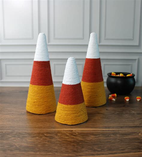 Macrame Wrapped Candy Corn Halloween Decor Fall Decor Candy Corn Decor Spooky Mantle Decor