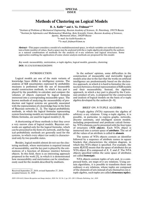 Pdf Methods Of Clustering On Logical Models