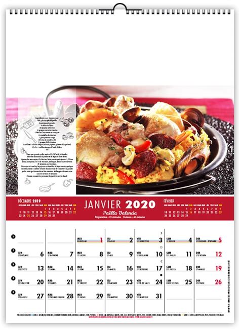 Calendrier Mural 12 Feuillets Illustré De Recettes Gourmandes