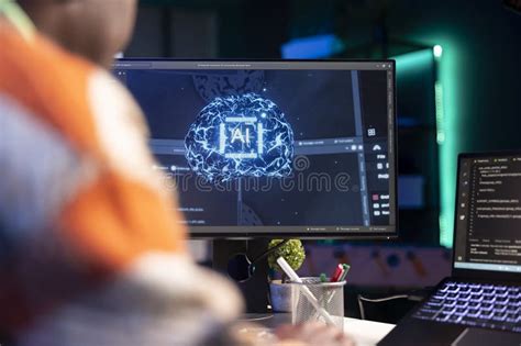 Professional Male Developer Manages Neural Network At Desk Stock Image Image Of Code Brain