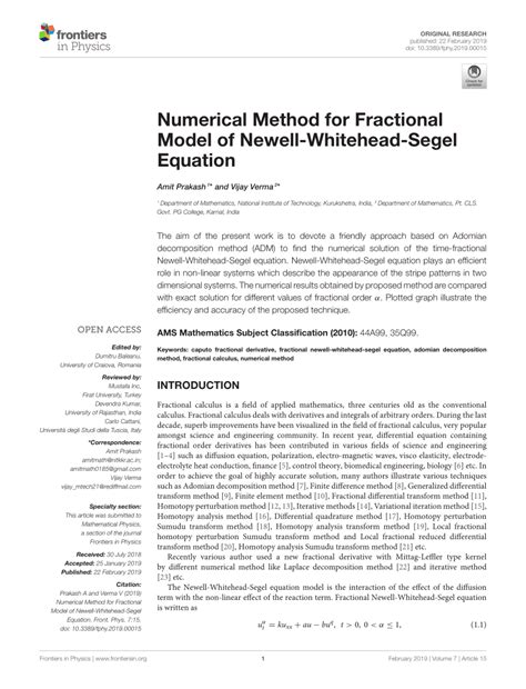 Pdf Numerical Method For Fractional Model Of Newell Whitehead Segel