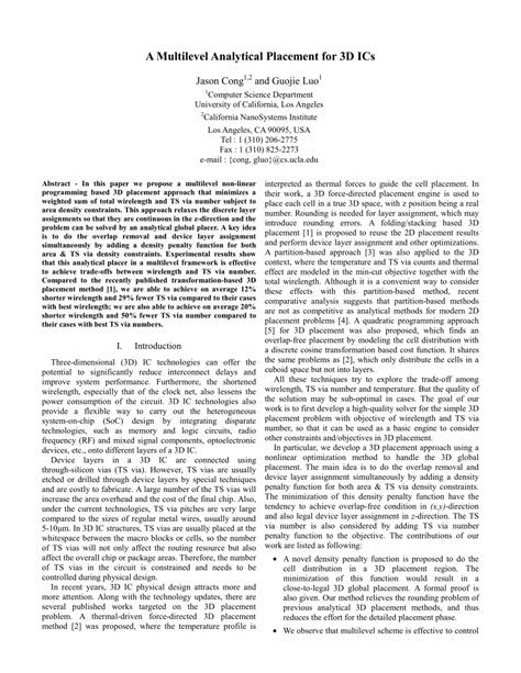 Pdf A Multilevel Analytical Placement For 3d Ics