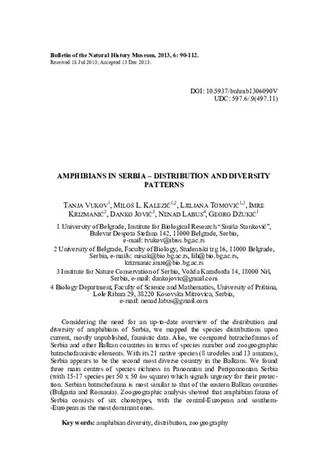 Pdf Amphibians In Serbia Distribution And Diversity Patterns