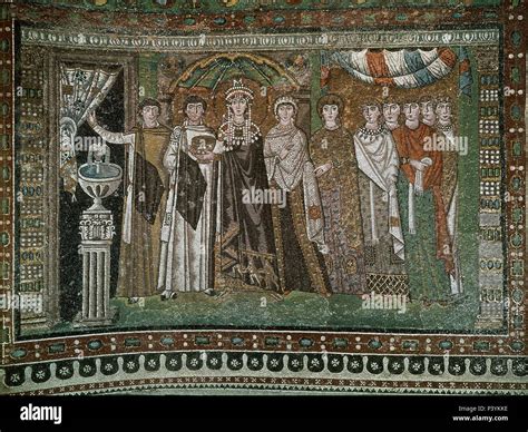 Mosaico Teodora 508 548 Con Su Sequito Emperatriz Bizantina De