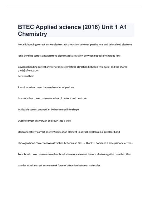 Btec Applied Science Unit 1 A1 Chemistry 2022 2023 Btec Applied Science Stuvia Us