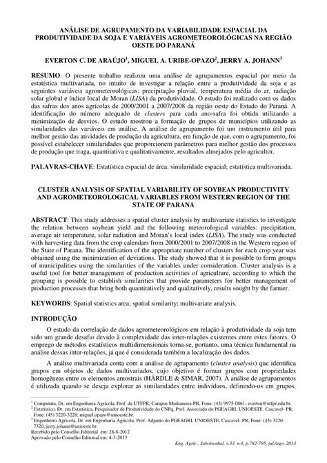 Pdf Cluster Analysis Of Spatial Variability Of Soybean Productivity