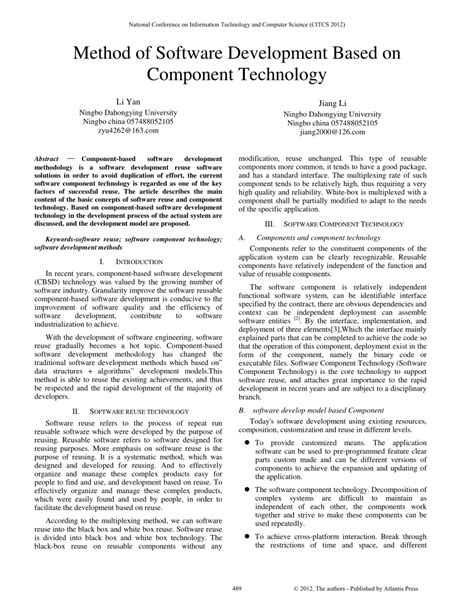 Pdf Method Of Software Development Based On Component Technology