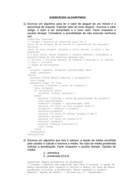 Pdf Algoritmo Exercícios 10 03 2011 Dokumen Tips